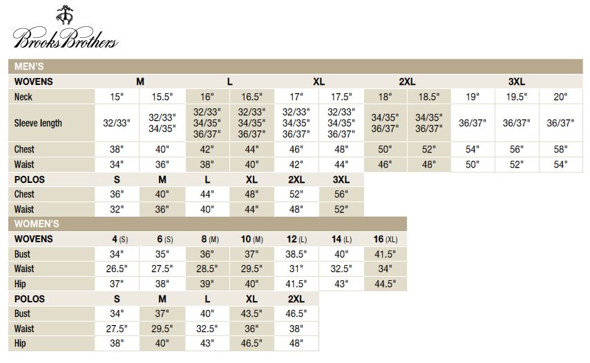 Brooks Brothers Size Chart